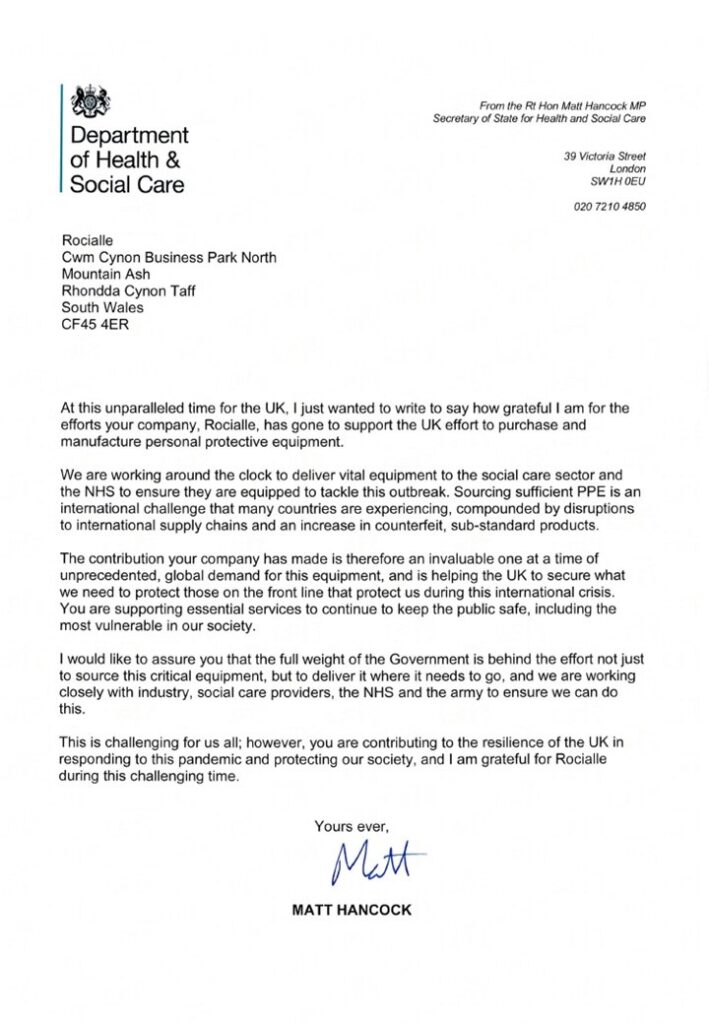 The Secretary of State for Health and Social Care thanks Rocialle ...